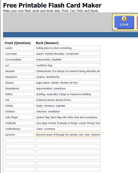 Free Printable Flash Card Maker Fun In Room 4b