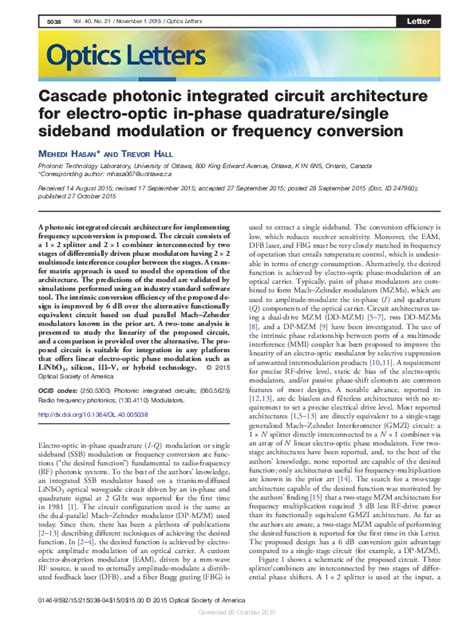 Pdf Cascade Photonic Integrated Circuit Architecture For Electro