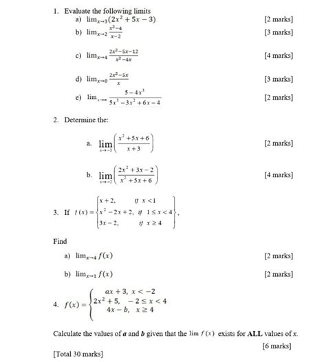 Solved 1 Evaluate The Following Limits A Limx 3 2x2 5x