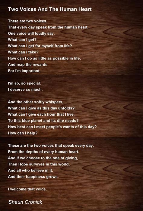 Two Voices And The Human Heart Two Voices And The Human Heart Poem By Shaun Cronick
