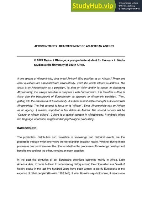 An Introduction To African Centered Sociology Worldview Epistemology