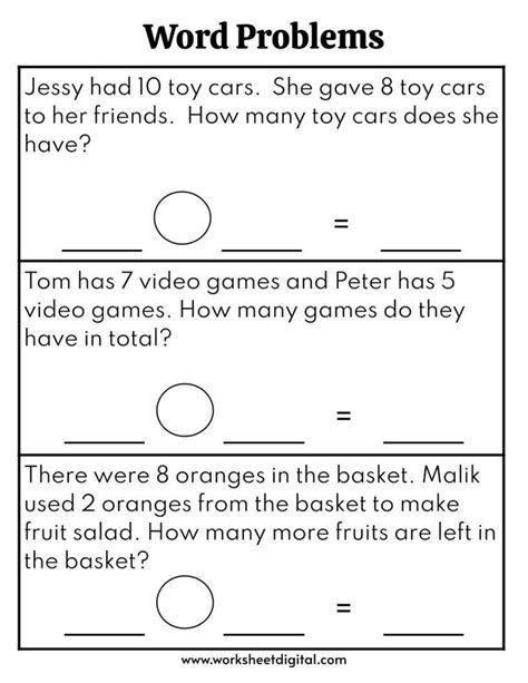 Word Problems Worksheet For 1st Grade 2nd Grade Math Worksheet Solve Word Problems Easy One