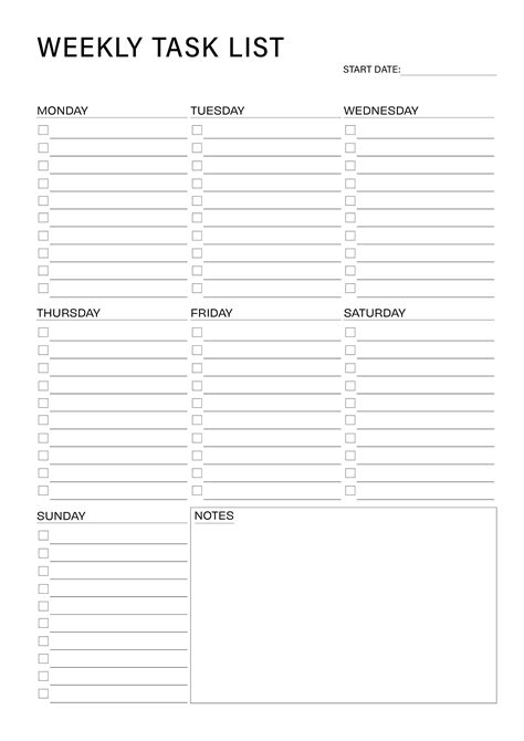 Weekly Task List Printable To Do Checklist Undated Task And Productivity Tracker Work Planner