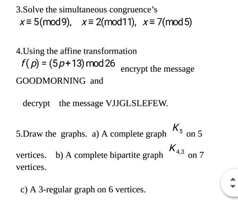 Solved 3 Solve The Simultaneous Congruences Xe 5 Mod 9 Xe