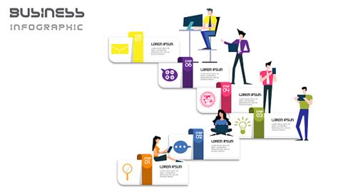 젊은 이들이 다채로운 7 단계 비즈니스 인포 그래픽 창조적 인 일러스트 현대 아이디어와 개념으로 소셜 미디어를 통신합니다 개발에 대한 스톡 벡터 아트 및 기타 이미지