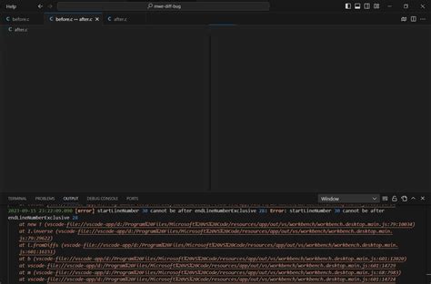 Diff Editor Fails With `error Startlinenumber 30 Cannot Be After Endlinenumberexclusive 28