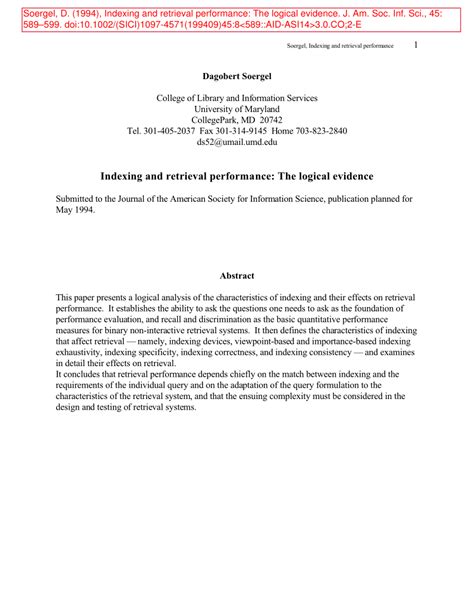 Pdf Indexing And Retrieval Performance The Logical Evidence