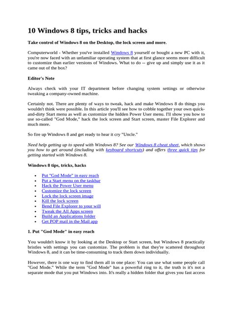 10 Windows 8 Tips Pdf Windows 8 Windows Registry