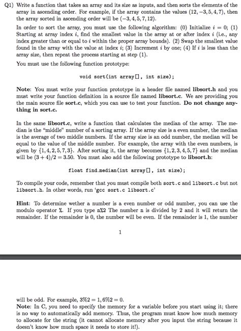 Solved Q Write A Function That Takes An Array And Its Size Chegg