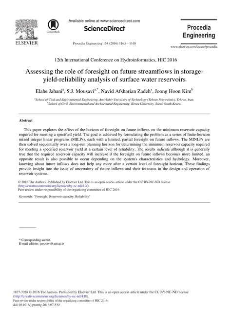 Pdf Assessing The Role Of Foresight On Future Streamflows In Storage Yield Reliability