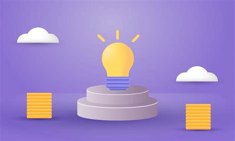 Illustration Realistic Vector Light Bulb Solution Business Idea 3d