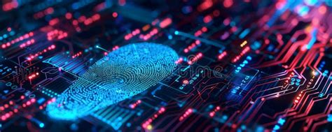 Cyber Security Background With A Holographic Fingerprint Scanner Network Connections And Stock