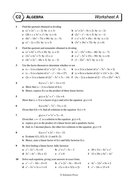 advanced algebra extra worksheet a pdf factorization equations