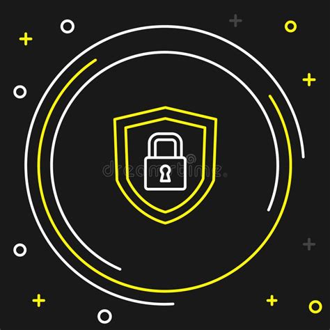 Line Shield Security With Lock Icon Isolated On Black Background Protection Safety Password