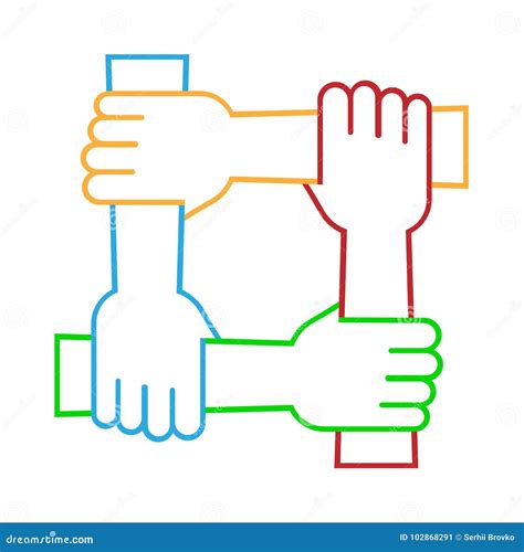 Four Hands Hold Together For The Wrist Other Four Connected Hands