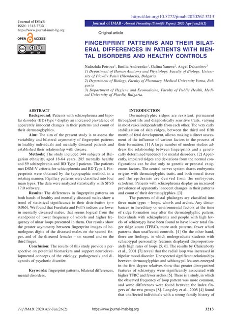 Pdf Fingerprint Patterns And Their Bilateral Differences In Patients With Mental Disorders And