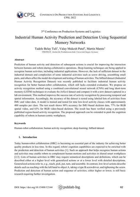 Pdf Industrial Human Activity Prediction And Detection Using