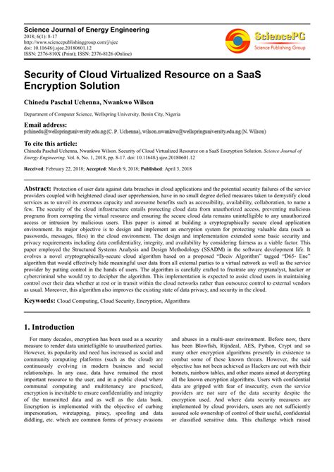 PDF Security Of Cloud Virtualized Resource On A SaaS Encryption Solution