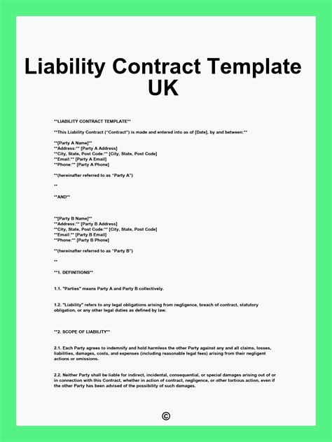 Liability Contract Template Uk