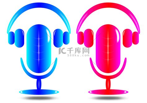 麦克风和耳机的鲜艳色彩高清摄影大图 千库网