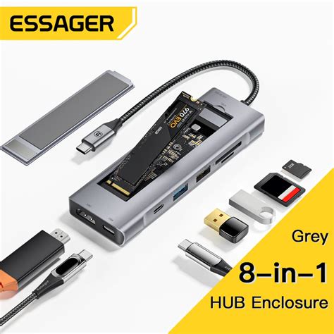 Essager 8 In 1 USB Hub With Disk Storage Function USB Type C To HDMI Compatible Laptop Dock