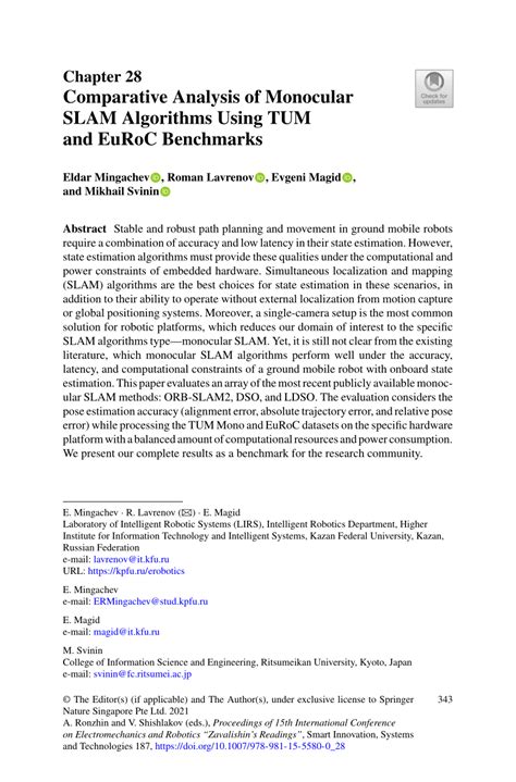 Pdf Comparative Analysis Of Monocular Slam Algorithms Using Tum And