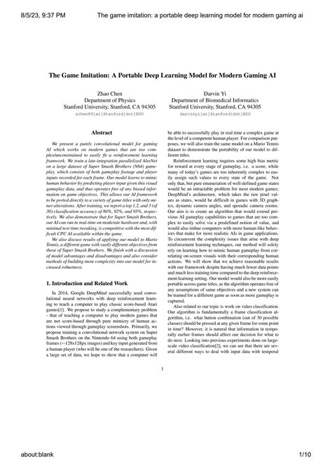 Solution The Game Imitation A Portable Deep Learning Model For Modern Gaming Ai Convolutional