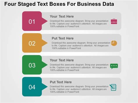 four staged text boxes for business data flat powerpoint design