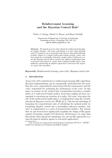 Pdf Reinforcement Learning And The Bayesian Control Rule