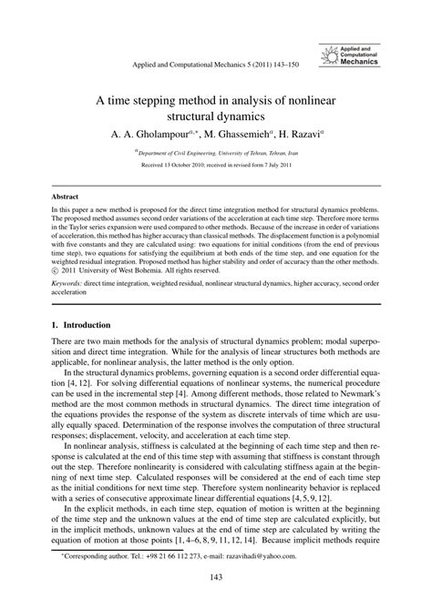 Pdf A Time Stepping Method In Analysis Of Nonlinear Structural Dynamics
