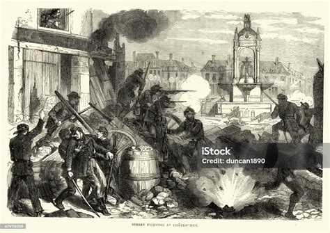 프랑코 프러시안 전쟁샤토덩 프랑스에서 싸우는 스트리트 1870 1879 년에 대한 스톡 벡터 아트 및 기타 이미지 1870