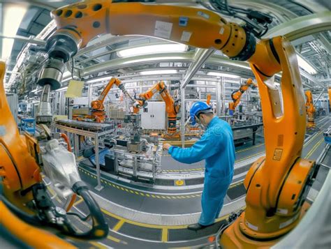 Industrial Robotics And Human Worker In Factory Stock Image Image Of Inspection Development