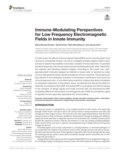 Pdf Immune Modulating Perspectives For Low Frequency Electromagnetic Fields In Innate Immunity