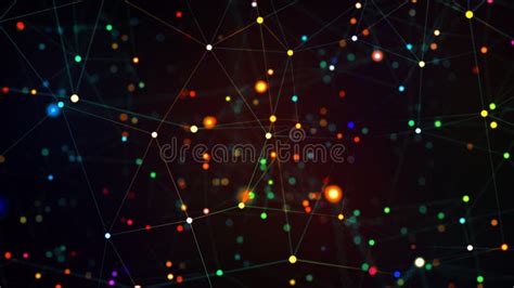 3d Colourful Geometric Animation Of A Lot Of Connected Coloured Dots An
