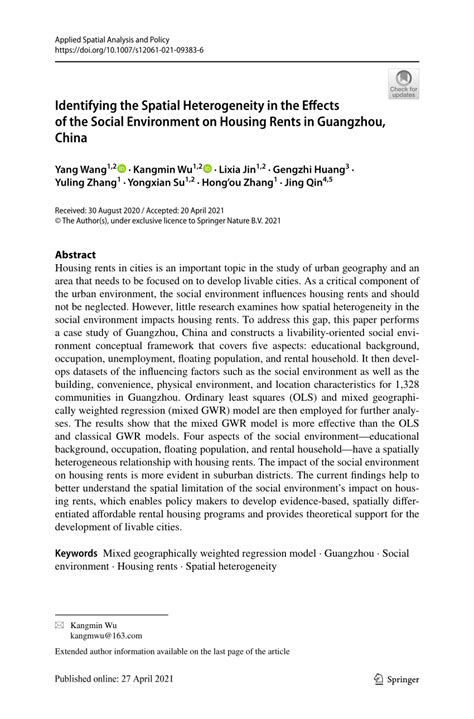 Pdf Identifying The Spatial Heterogeneity In The Effects Of The Social Environment On Housing