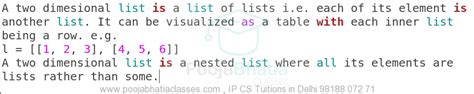 12 what is a two dimensional list how is it related to nested lists pooja bhatia classes