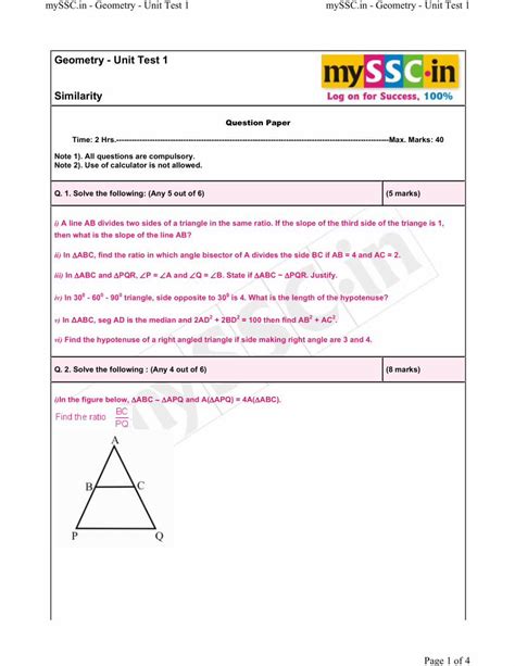 Pdf Geometry Unit Test 1 Similarity Myssc · Geometry Unit Test 1