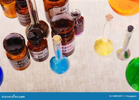 Different Chemical Test Flasks Bottles Stock Image Image Of Chemical