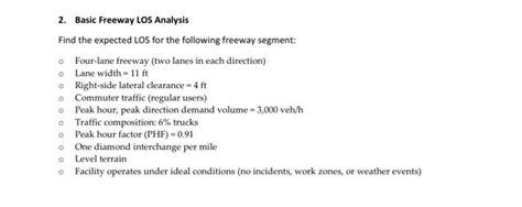 solved 2 basic freeway los analysis find the expected los