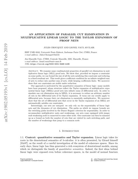 Pdf An Application Of Parallel Cut Elimination In Multiplicative