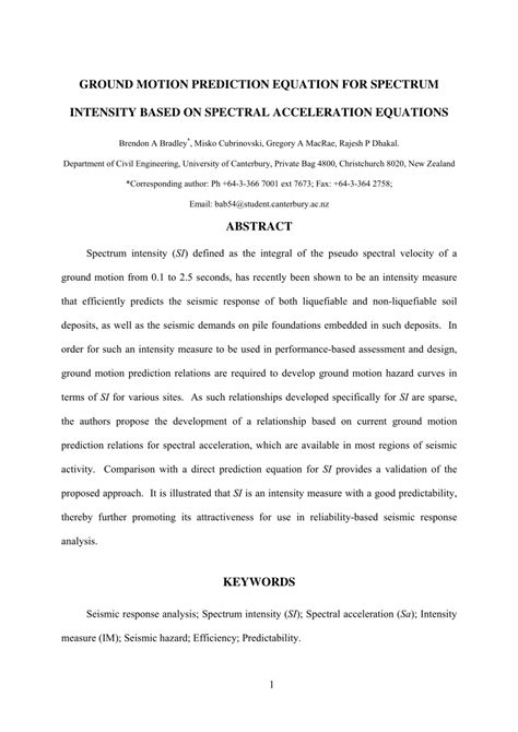 Pdf Ground Motion Prediction Equation For Si Based On Spectral Acceleration Equations