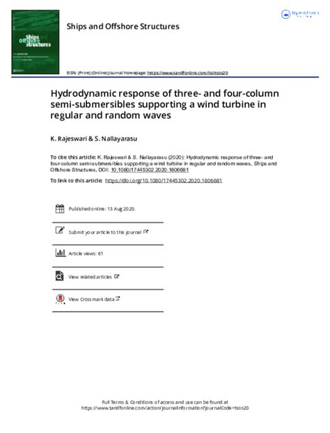 Pdf Hydrodynamic Response Of Three And Four Column Semi Submersibles Supporting A Wind