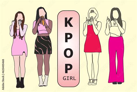 Vector Illustration Of A Group Of Female Singers Singing Wearing Beautiful Clothes Korean K Pop