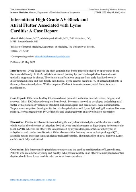 Pdf Intermittent High Grade Av Block And Atrial Flutter Associated With Lyme Carditis A Case