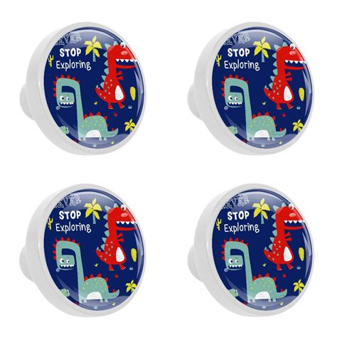 4 Pcs Dinosaur Knobs For Kitchen Cabinet Cupboard Dresser Bookcase Drawer Pulls Handles Round