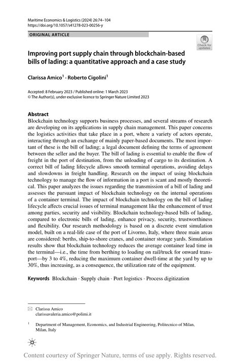 Improving Port Supply Chain Through Blockchain Based Bills Of Lading A
