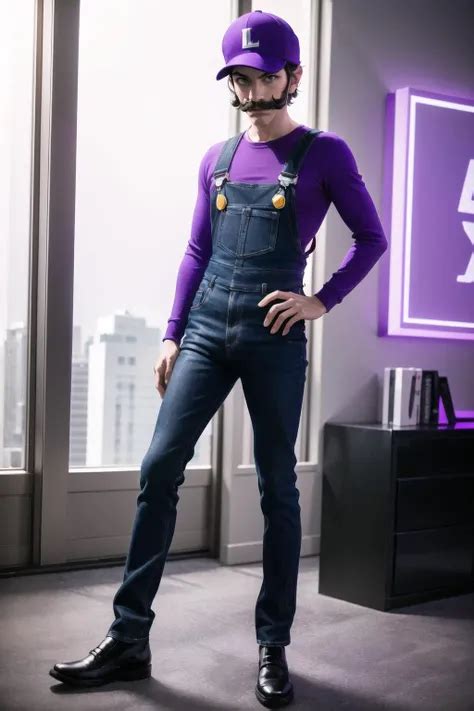 Araffe In A Purple Shirt And Overalls Poses For A Picture Seaart Ai