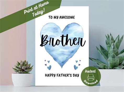 Printable Fathers Day Card For Brother Instant Download Print At