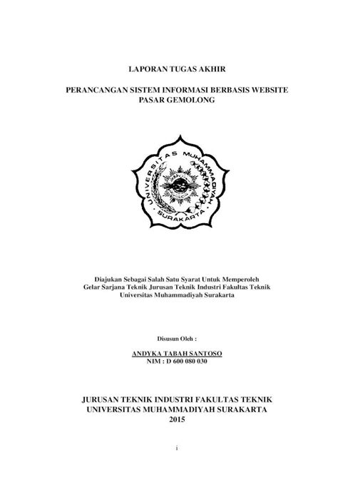 PDF LAPORAN TUGAS AKHIR PERANCANGAN SISTEM Eprints Ums Ac Id Halaman Depan