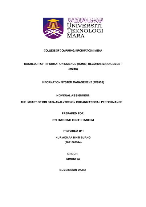 Individu 552 ACU Assignment COLLEGE OF COMPUTING INFORMATICS MEDIA BACHELOR OF Studocu